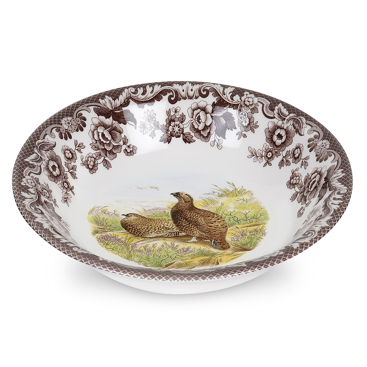 Spode Woodland Ascot Cereal Bowl, Birds, 8” | Perfect for Oatmeal, Salads, and Desserts | Made in England from Fine Earthenware | Microwave and Dishwasher Safe (Red Grouse)