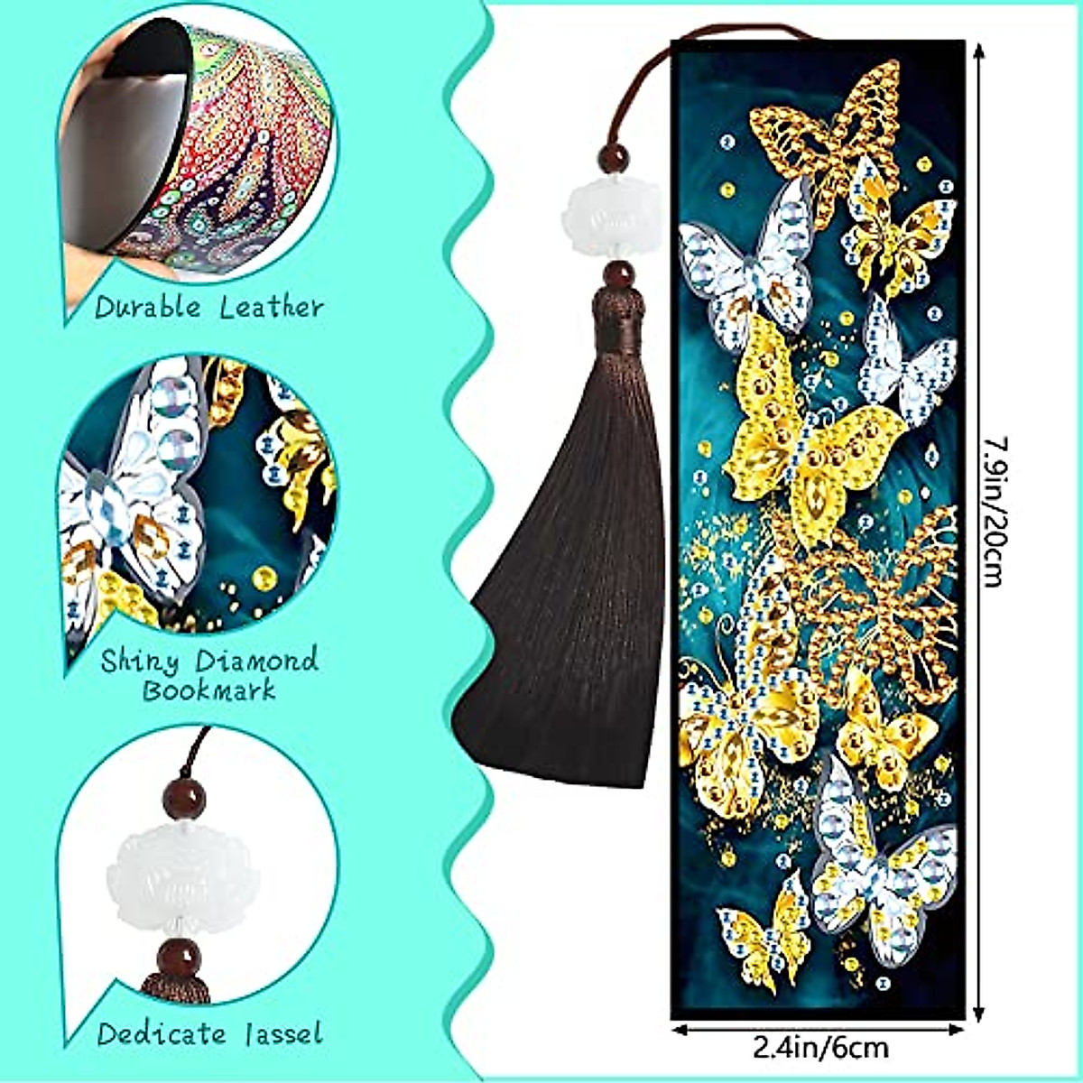 Alloyseed 2pcs Diamond Painting Bookmarks with Tassel for Office School Flower Animal Beaded Bookmark Kits DIY Special Shaped Diamond Art Craft Leather Bookmark Gift for Adults Kids Students Girls