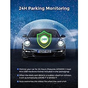 AZDOME 4K Dual Dash Cam Built-in WiFi GPS Front 4K/2.5K and Rear 1080P, with 64GB Card, Dual Dash Camera for Cars, 3.19" Display, Dashboard Camera Recorder Capacitor, Parking Mode, Support 256GB Max