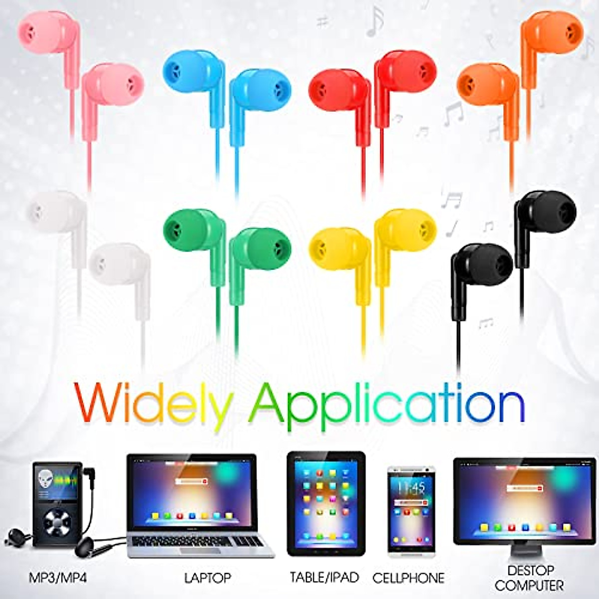 Yunsailing 80 Packs Multi Colored Bulk Earbuds for Classroom Individually Wrapped 3.5 mm in Ear Earphones with Wire for Android MP3 Students Adult Schools Hospitals Hotels Library Museums Gift