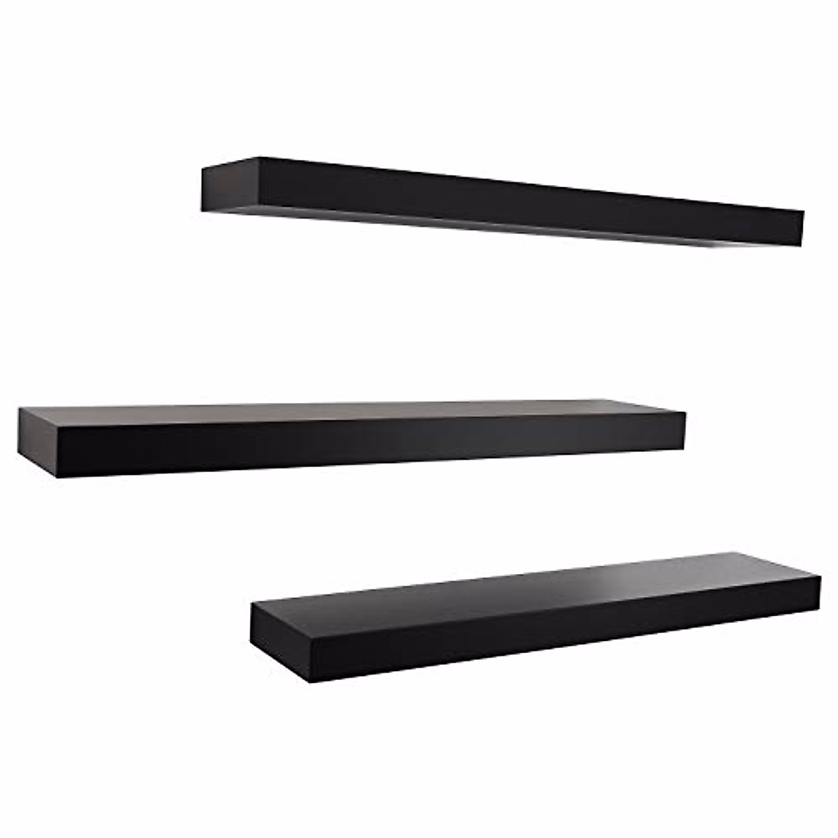 Kiera Grace Set of Three Maine Simple & Classic Decorative Engineered Wood Floating Wall Shelves for Home, Room, & Office, 24" L x 4.75" W x 3" H, Black