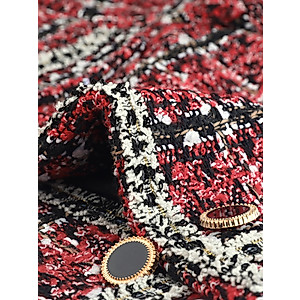 Allegra K Tweed Jacket for Women's Christmas Open Front Office Elegant Crop Blazer Large Red