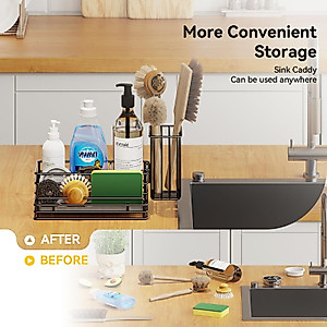 Yofidra Kitchen Sink Caddy: Sink Sponge with Instant Drying Stone, Metal Stainless Steel Dish Sponge Holder Basket for Sponges, Scrubbers, Soap, 9.5" X 5.5" X 5.7" Sink Box Organizer