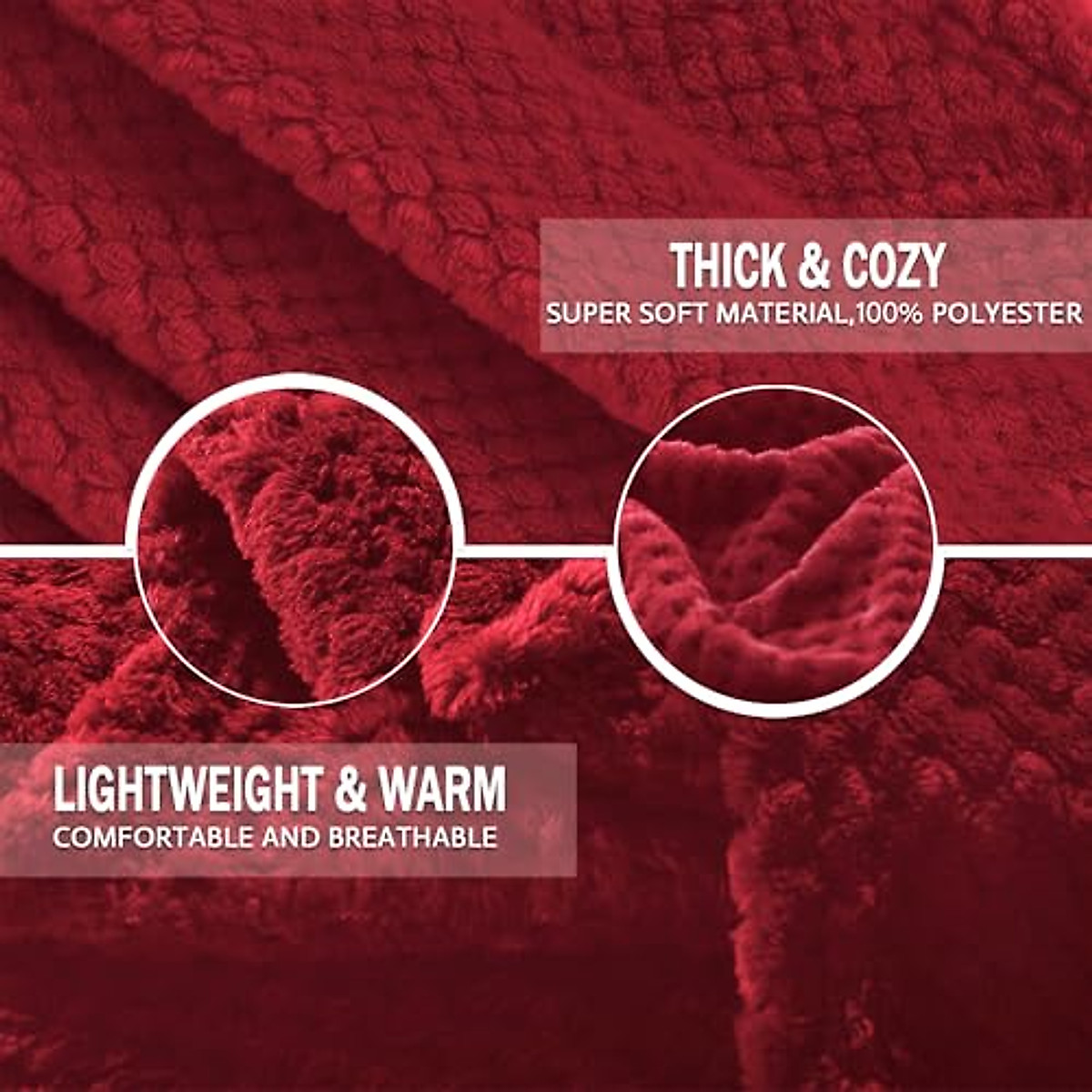 Exclusivo Mezcla Fleece Throw Blanket Extra Large, Super Soft and Warm Blankets for Couch, Sofa and Bed Waffle Textured, Cozy, Fuzzy and Lightweight (Deep Red, 50x70 Inches)