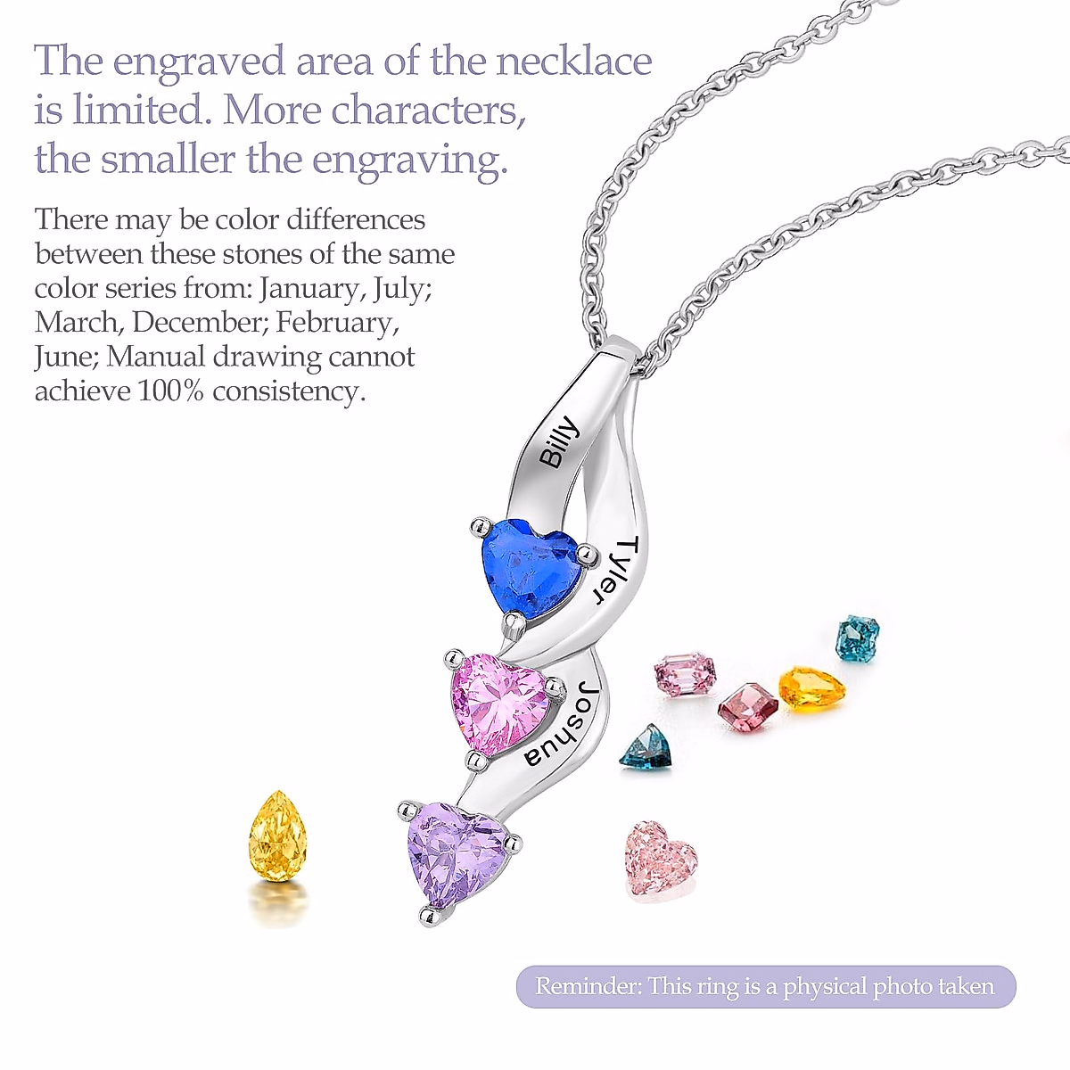 BAUMA AUTO Personalized Mothers Necklace with 1-6 Simulated Birthstones Engraved Family Names Custom Mother Names Love Heart Pendant Family Necklace for Mother Grandmother Wife (Style-2)