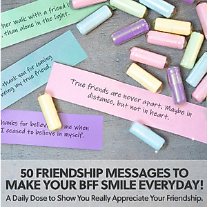 messagepillco Messages in a Bottle Friendship Gift for Your Bestfriend (50PCS) Pre-Written Capsule Letters in Plastic Jar BFF Gifts Perfect for Unique Birthday Gifts, Sister and Valentine’s Day