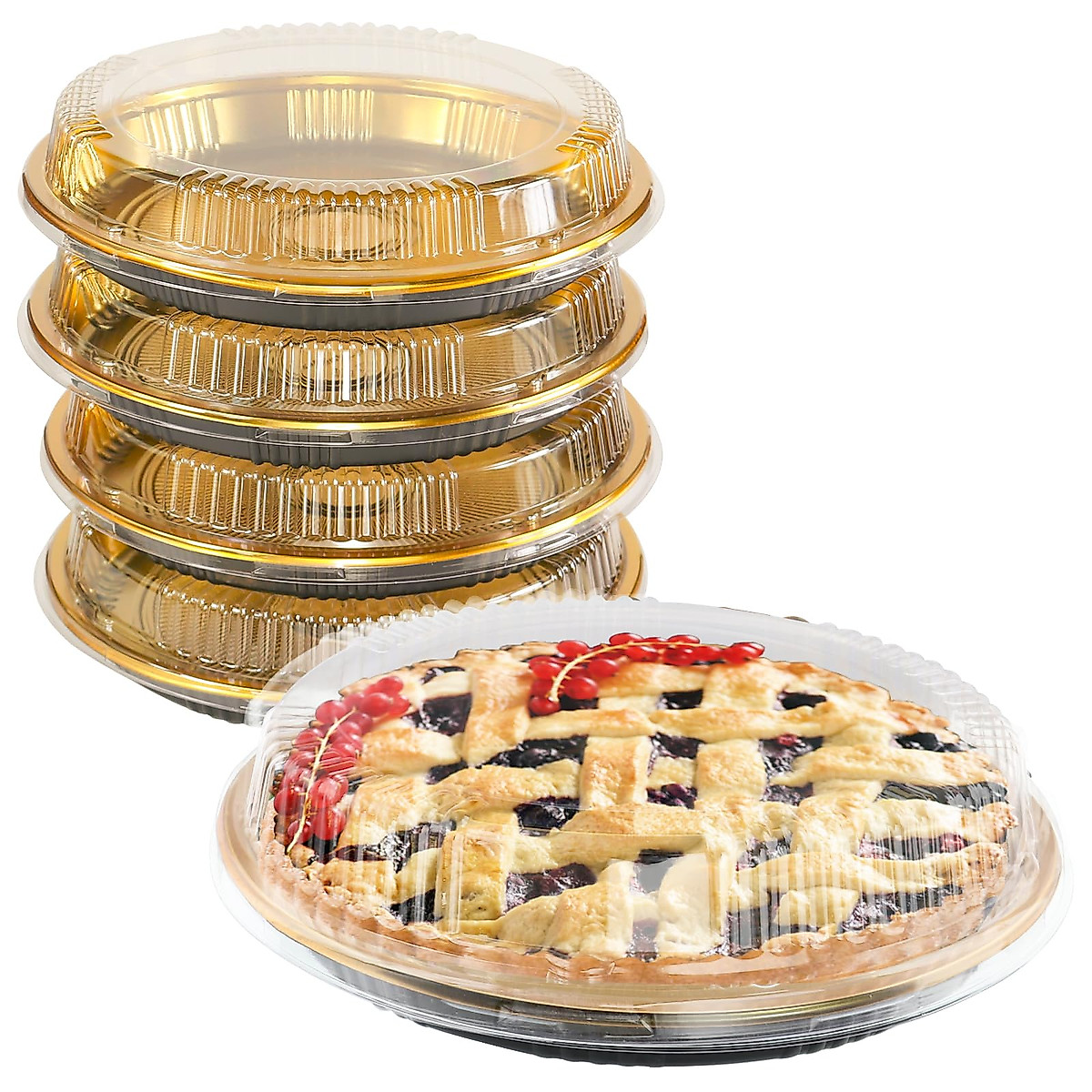 Tamnjvrr 5 Pcs Disposable Pie Carrier with Clear Lid Round Cake Cupcake Container for Pies Cake Slice Candy Pizza Salads Meal Prep (11 Inch)