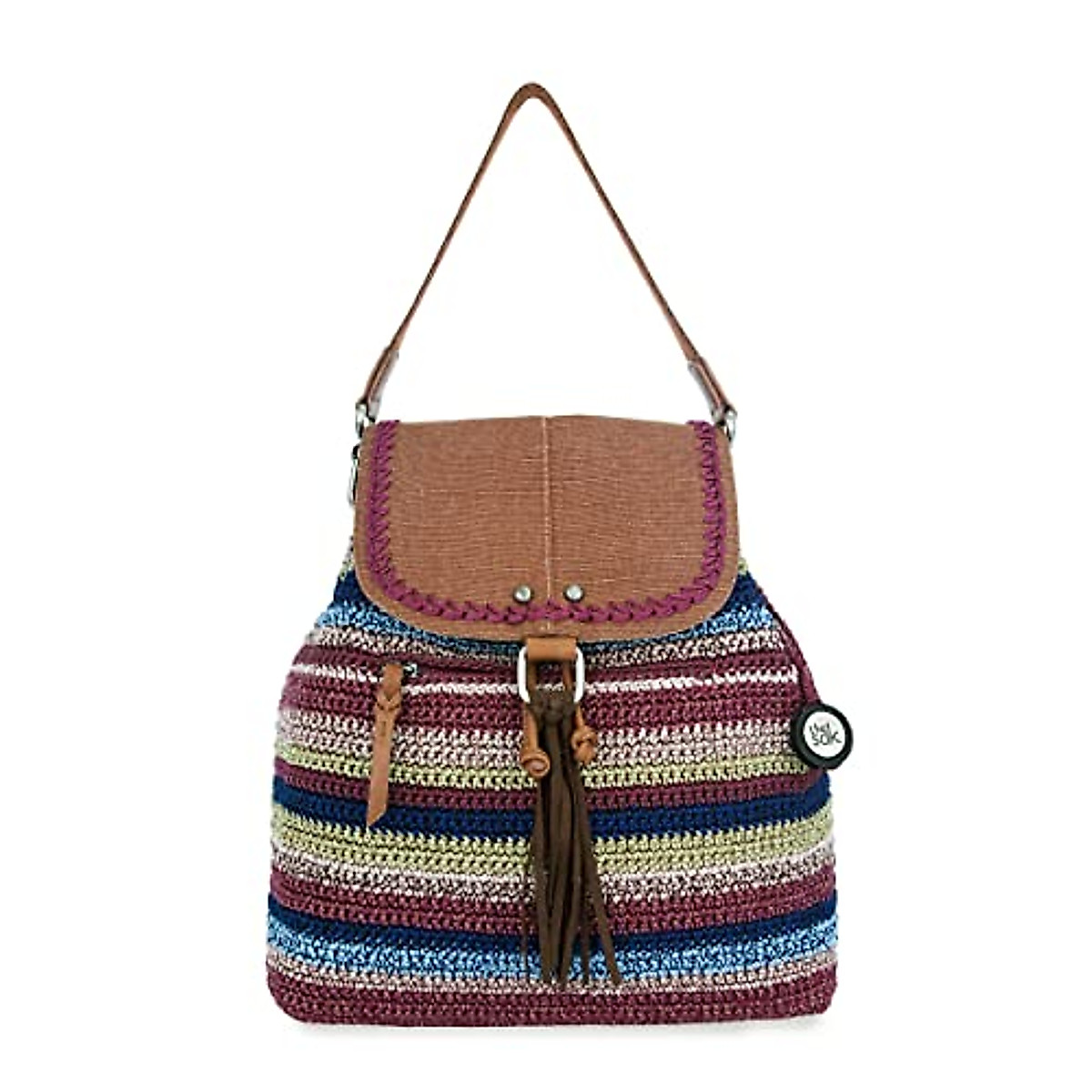 The Sak Avalon Backpack in Crochet, Convertible Straps, Mahogany