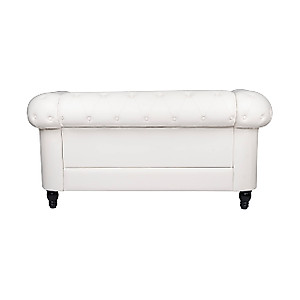 Naomi Home Chesterfield Leather Loveseat, Mini Sofa Sleeper Love Seat, Small Sofas Bed with Rolled Arms, Tufted Cushions 2 Seater Sectional Small Loveseats for Small Spaces, Living Room White