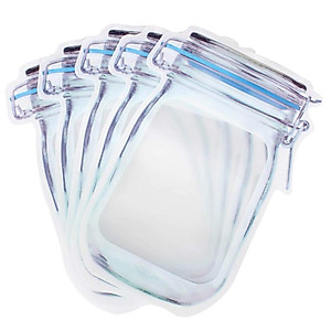 10Pcs Mason Jar Pattern Food Storage Bag Reusable Portable Stand Up Smell Proof Ziplock Bags Snack Saver Container Retail Package Bag Frosted Pouches Blue 9.6×6.7in (24.5×17.5cm)