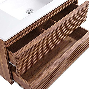 Modway Render 36" Wall-Mount Bathroom Vanity in Walnut White