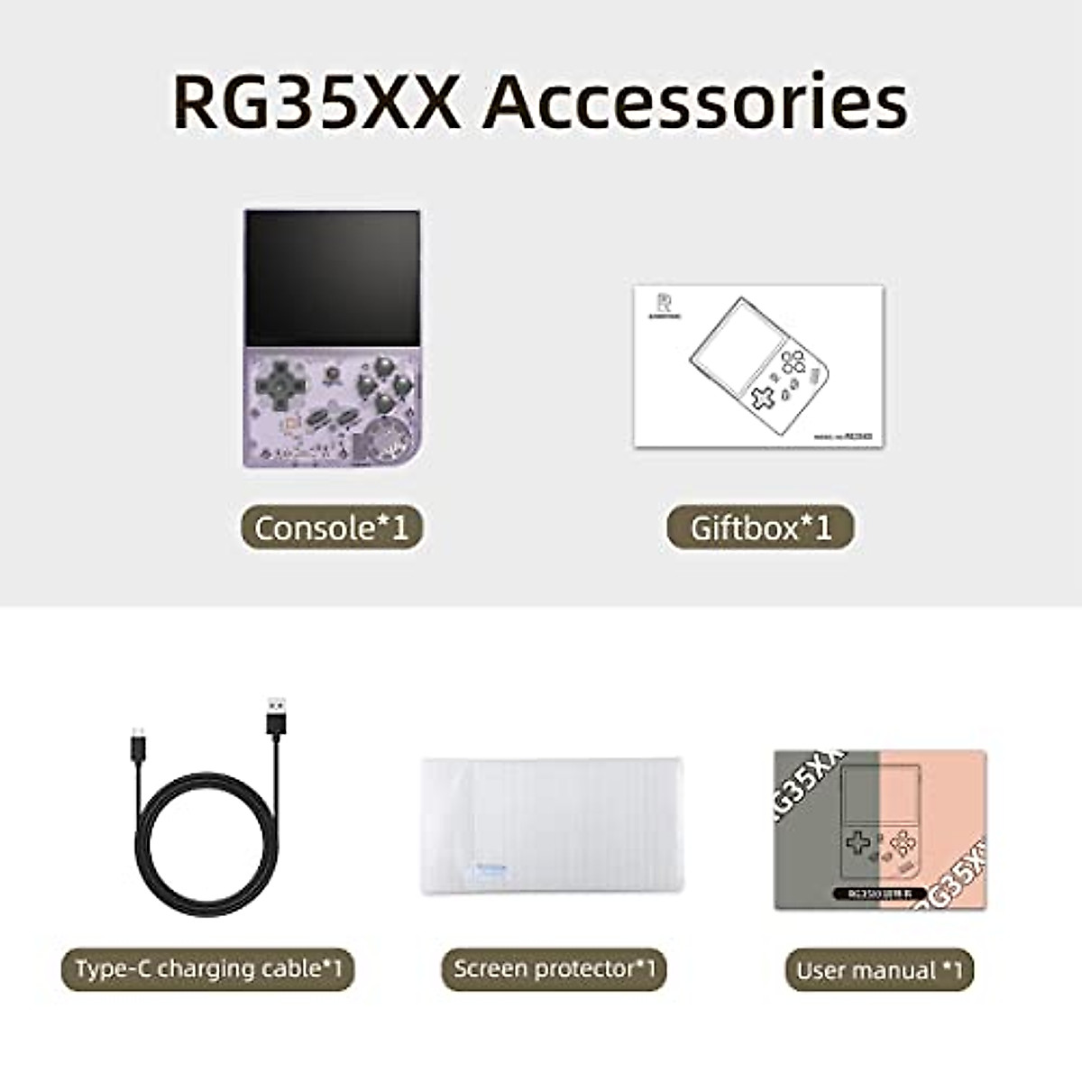 FABB RG35XX Handheld Console, 64+128G Game Console with 8000 Games, 3.5-Inch Cortex-A9 System Console, for Kids and Adults (Transparent Purple)