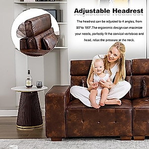 Oprisen 82”Modern Loveseat Sofa Couch for Livingroom Comfy PU Leather Loveseat Couch w/Adjust Headrest, Tufted Button Deep Seat Futon Set w/Wide Arm/Pillows for Apartment (PU-Brown)