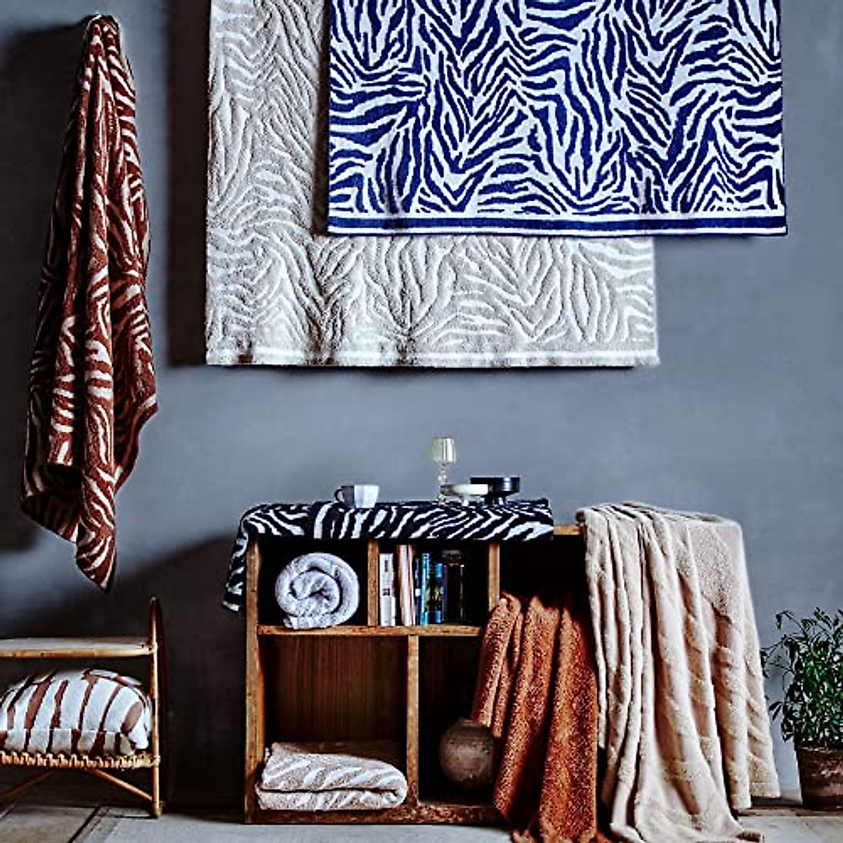 Snuggle Sac Beige Throw Blanket Reversible Zebra Print Knitted Textured Throw Blanket Farmhouse Soft Cozy Warm Couch Blanket, 50"x60"