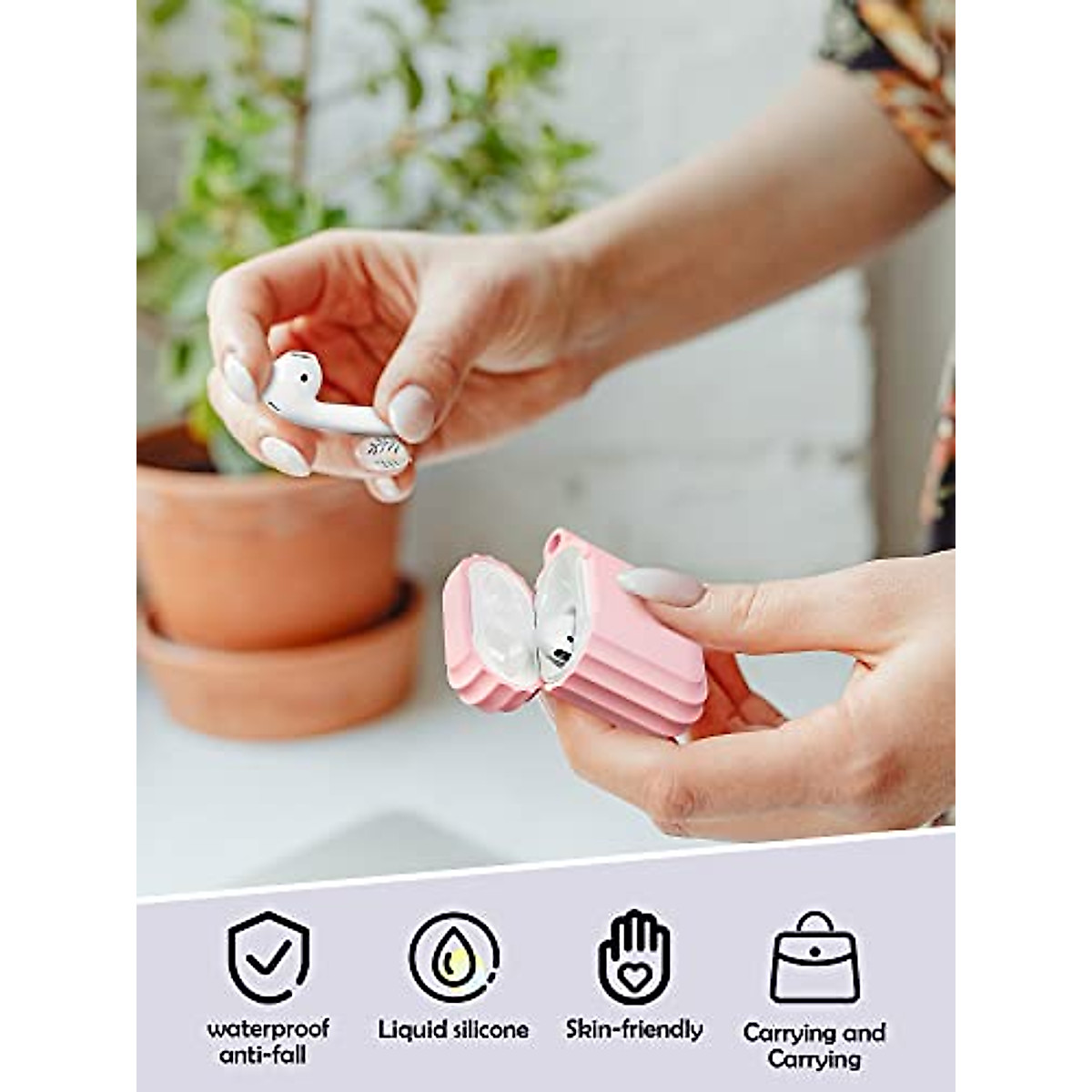 Eralierk [2 Pack] AirPods Silicone Protective Case Cover, with Keychain Compatible with Apple AirPods 2nd & 1st Generation, Front LED Visible (Black/Pink)