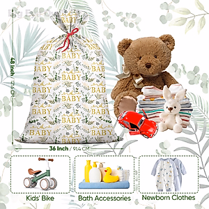 Extra Large Baby Gift Bag Baby Shower 48"x 36" Jumbo Plastic Present Bag Eucalyptus Leaves Birthday Large Gift Wrapping Bags Oversized Oh Baby Sage Green Gender Reveal Birthday Party Favors