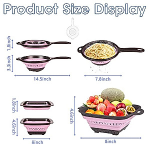 Collapsible Colander Set of 2 Kitchen Colander Strainer, Sink Colander Strainer -Food Colanders Strainers with Handles, Silicone Colanders to Strain your Pasta, Vegetables and Fruits