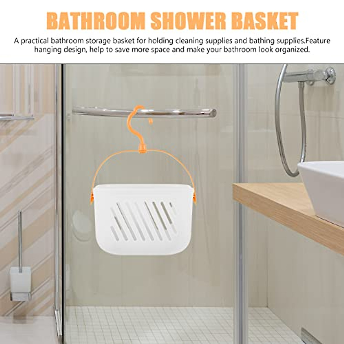 STOBAZA Shower Basket Plastic Hanging Shower Caddy with Hook for Bathroom Health Cosmetics Spa White