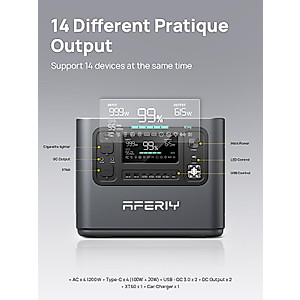 AFERIY Portable Power Station 2000W (4000Wmax) 1997Wh/624000mAh LiFePO4 UPS Pure Sine Wave, Fully Charged in 1.8 Hours, 3500 Cycles + 16 Output ports Solar Generator for Camping, RV, Home, Emergency