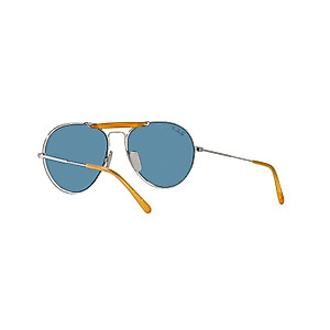 Ray-Ban RB8063 Titanium Aviator Sunglasses, Silver/Blue Polarized, 55 mm