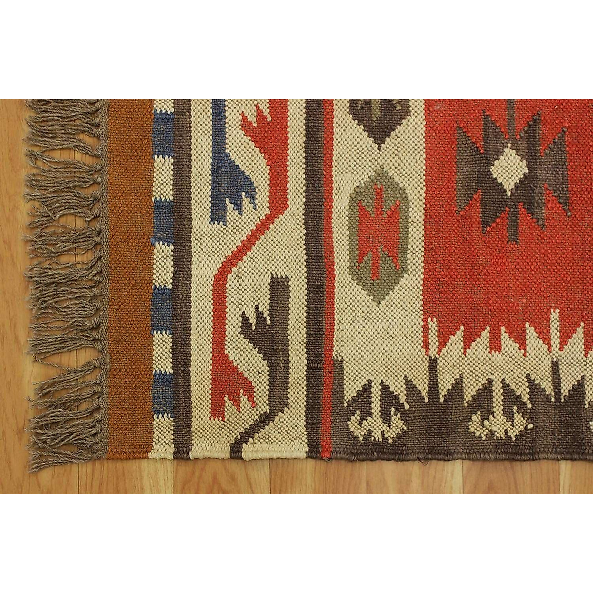 RamVicraft 6x9 Kilim Wool Jute Rug, Natural Handmade Area Rug for Bedroom, Living Room, Dining Room, Hallway, Office, Kitchen, Entryway Carpet for Decorative Use (D-1)