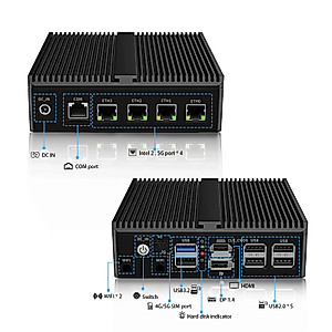 KingnovyPC Firewall Micro Appliance, 4 Port i226 2.5GbE LAN Fanless Mini PC N100, 1* DDR5, HDMI, DP, RJ45 COM, 4*USB Gigabit Ethernet AES-NI VPN Router Openwrt Barebone