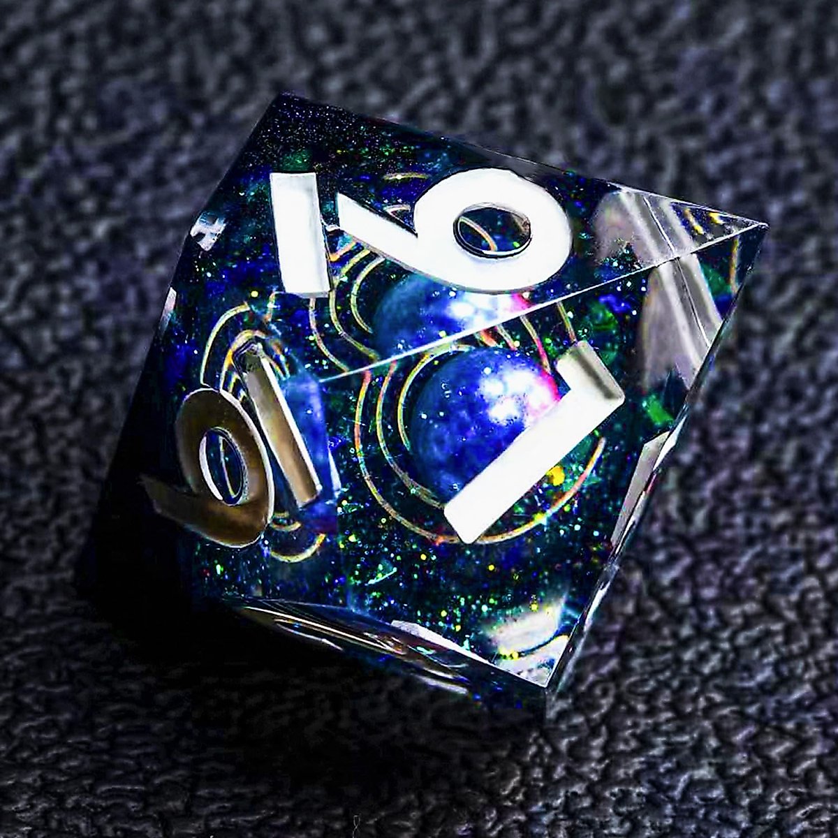 AUSPDICE DND Dice Set Handcrafted Designer 7-Die Polyhedral RPG Dice with Sharp Edges and Beautiful Inclusions for Aesthetic Conscious Tabletop RPG Player Galaxy Series (Dark Color)
