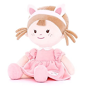 Onetoo First Baby Doll Cuddle Buddy Doll Soft Baby Doll Baby Dolls Plush Rag Doll Wear Kitty Costume PinkDress 14"（Milly Series）