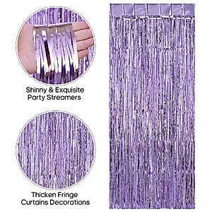 TOTAFAM 2 Pack Fringe Curtains Backdrops, Foil Fringe Curtains, Door Streamers for Birthday Wedding Bridal Shower Holiday Graduation Party Decorations, Photo Booth Backdrops Light Purple
