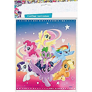 My Little Pony Birthday Party Supplies Favor Deluxe Bundle Pack Serves 16 includes 16 Plates, 16 Napkins, 1 Table Cover, 1 Banner, 16 Loot Bags, 24 Tattoos, 1 Dinosaur Sticker Sheet