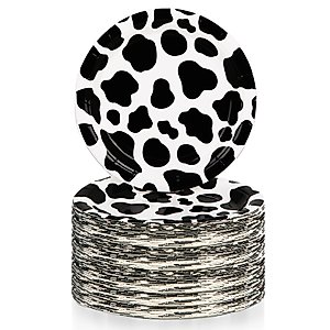 patscorai 100 Pcs Cow Print Plates 7 Inch Cow Print Paper Party Supplies Disposable Dinner Dessert Plate Cow Theme Birthday Party Baby Shower Picnic Decorations (White)