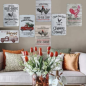 PXIYOU Welcome to Our Coop Chicken Sign Retro Vintage Metal Tin Signs Rustic Farmhouse Country Wall Art Sign 8X12Inch