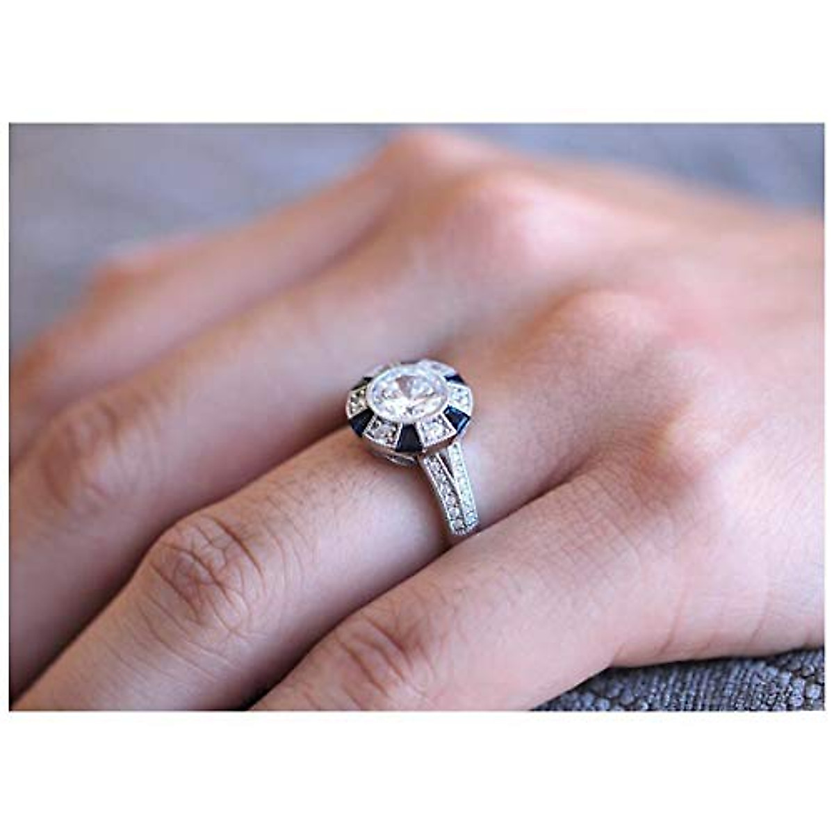 JENNIE SHOP Art Deco White Sapphire Wedding Engagement Ring 925 Silver Jewelry Size 6-10 (7)