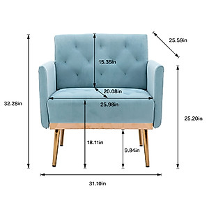Olela Accent Chair with Arms for Living Room, Modern Tufted Single Sofa Armchair with Gold Metal Legs Upholstered Reading Chair for Bedroom Office Decorative (Velvet-Smooth Backrest, Blue)