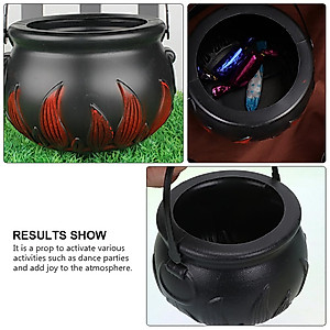DOITOOL 4Pcs Halloween Witch Cauldron Handheld Plastic Flame Barrel Black Cauldron Halloween Candy Buckets Candy Holder Pot with Handle for Halloween Party Decorations (2 Big Size+ 2 Small Size)