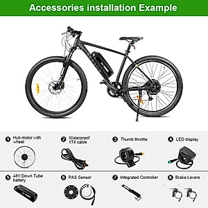 Yose Power Waterproof 500W 26 Inch Ebike Conversion Kit with 48V 13Ah Battery for Freewheel 26" Electric Bike Rear Wheel, Electric Bicycle Hub Motor Kit, LED Display, Installation Tool