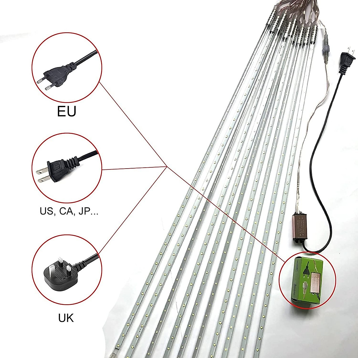 Falling Rain Drop 30cm 8 Tubes 240 LED Waterproof Outdoor Christmas Lights Cascading Icicle String Light for Indoor Outdoor Wedding Garden Tree Home Decor, White