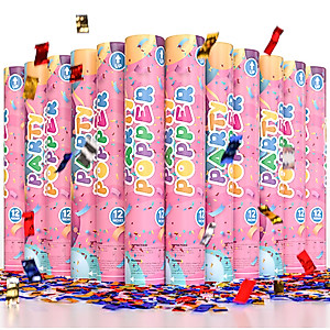 12 Pack Confetti Cannon Confetti Poppers | Shiny Multicolor | TUR Party Supplies | Launches Up to 25ft | Giant (12 in) | Party Poppers for New Years Eve, Christmas, Graduation, Birthdays, Weddings