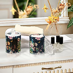 xigua 2 Pack Elegant Floral Peacock Apothecary Jars with Lid, Qtip Holder Storage Containers for Cotton Ball, Swabs, Pads, Clear Plastic Canisters for Bathroom Vanity Organization (10 Oz)