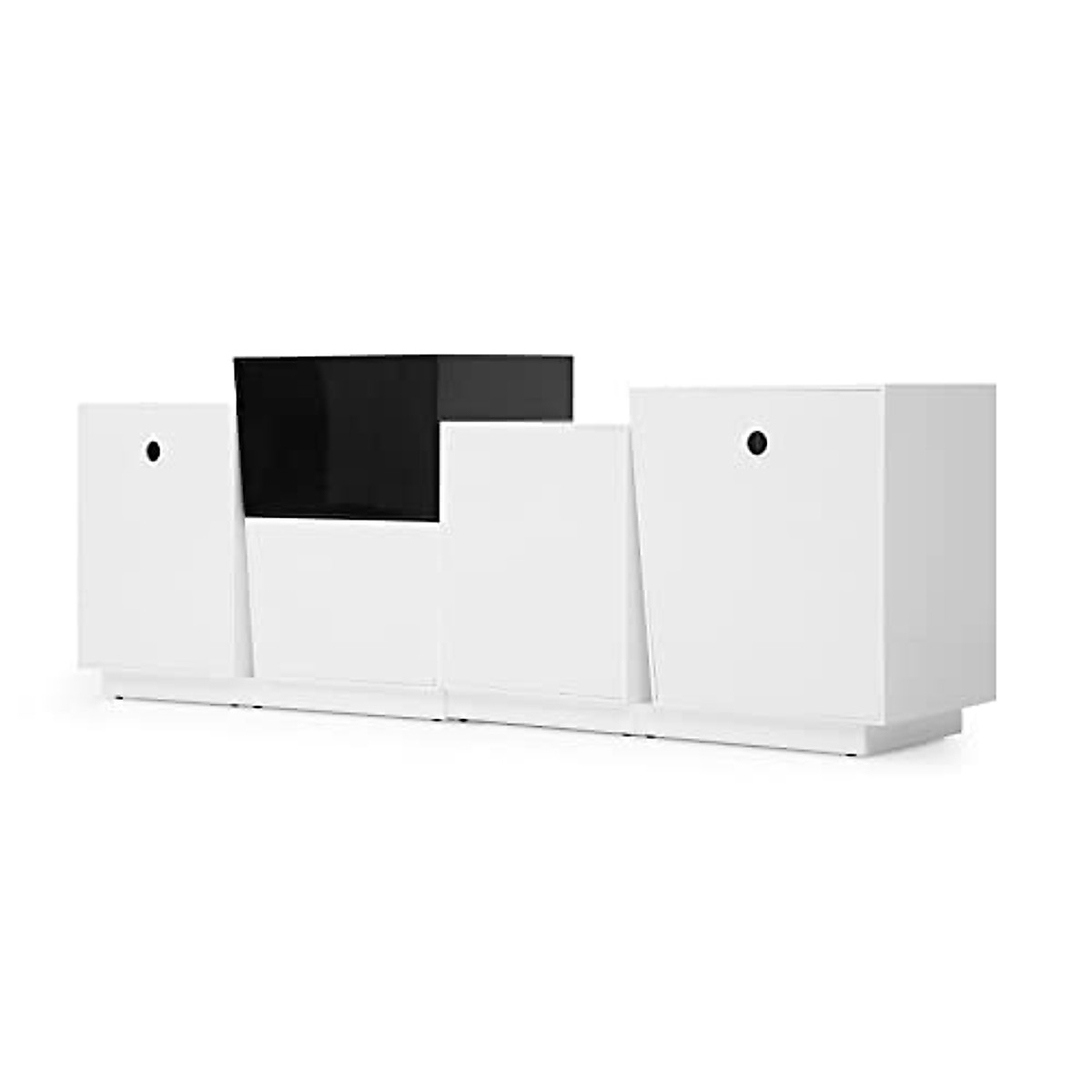 Zuri Furniture 78.7" Wide Modern Verlace Buffet Glossy White Lacquer Black Lacquer Embellishment