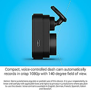 Garmin Dash Cam Mini 2, Tiny Size, 1080p and 140-degree FOV, Monitor Your Vehicle While Away w/ New Connected Features, Voice Control & Polarized Lens Cover for Dash Cam, (010-12530-18)
