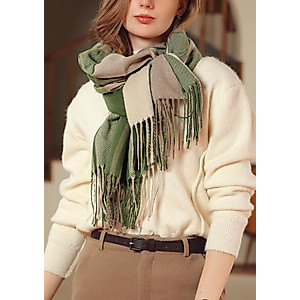 Wander Agio Women's Fashion Scarves Long Cashmere Like Shawl Winter Warm Knit Large Tassel Scarf British Style Plaid Green 8