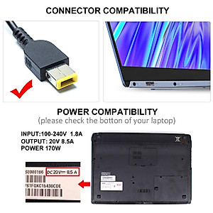New 170W 20V Power AC Charger Replace for Lenovo Thinkpad E440 E450 E555 P50 P51 P70 W540 W541 Yoga 15 45N0487 4X20E50574 ADL170NLC2A Laptop