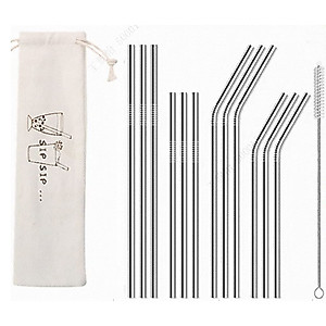 MINISO 12 Pack Reusable Stainless Steel Metal Straws with Travel Case and Cleaning Brush, Long Drinking Straws for Tumblers, for Hot or Cold Drinks