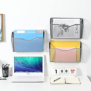 PAG 3 Pockets Hanging File Holder Organizer Metal Wall Mount Magazine Rack, Silver