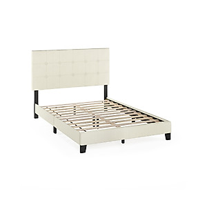 Furinno Laval Button Tufted Upholstered Platform Bed Frame, Full, Linen