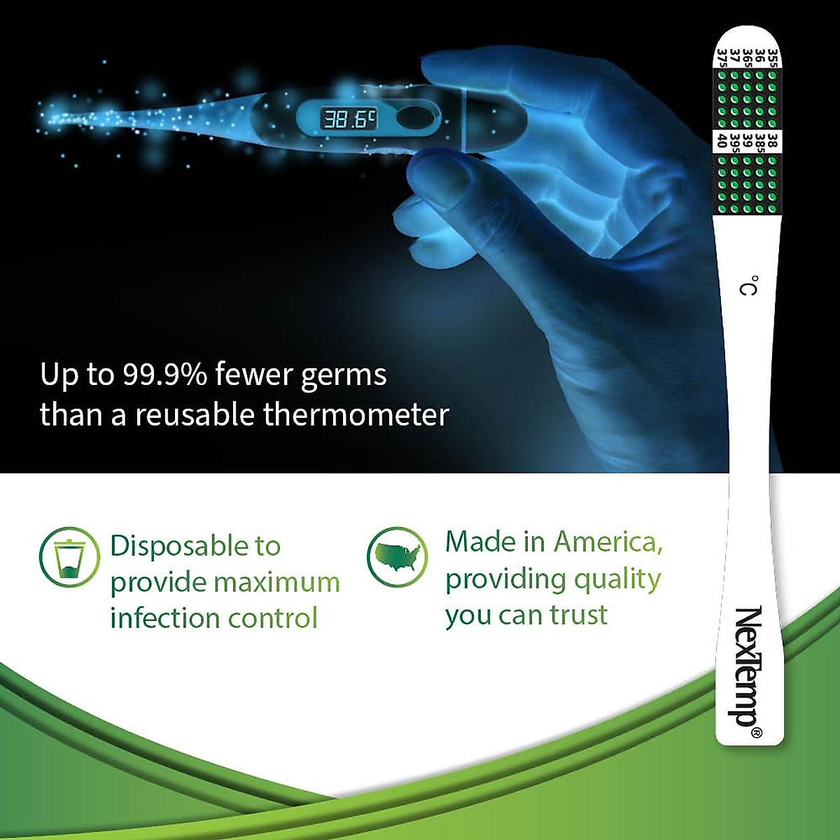 NexTemp® Single-Use Thermometers: Individually Wrapped 100-pack, Providing Superior Accuracy and Maximum Infection Control. Perfect for Businesses, Schools, First-Aid, Home, and Travel! (Celsius)