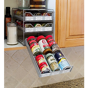 Lipper International Three-Tier Tilt Down Kitchen and Cooking Spice Drawer, Silver/Gray