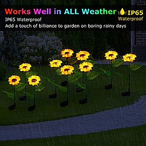 10 Pack Sunflower Solar Lights Outdoor Artificial Sunflower Garden Stake Lights Waterproof Sunflower Shape LED Landscape Lights for Home Office Party Yard Garden Lawn Porch Walkway Decoration