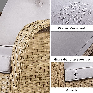 HUMMUH Patio Wicker Rocking Chairs Set of 2 Rattan Outdoor Rocking Chairs for Front Porch Garden Backyard Lawn Balcony Weather Rocker Chair with Side Table